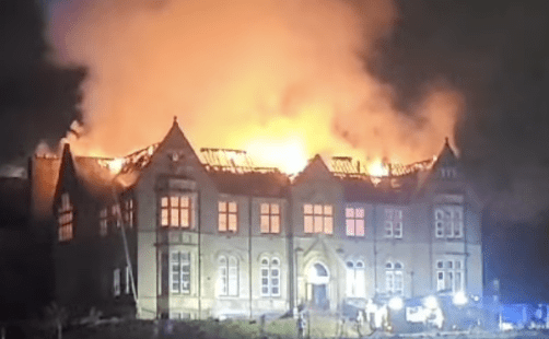 Fire Breaks Out at Old College Campus in Dewsbury - UK News in Pictures