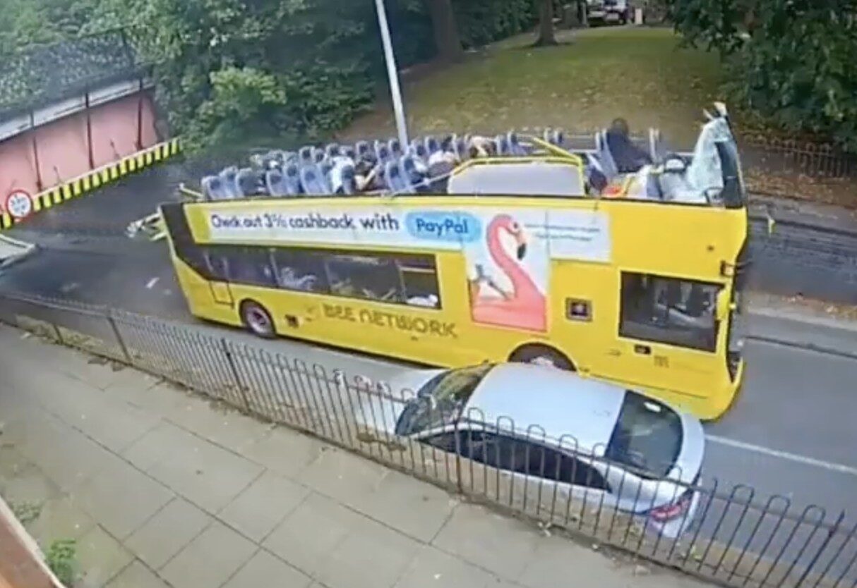 Terrifying Crash in Eccles as Double-Decker Bus Hits Bridge, Rips Off ...